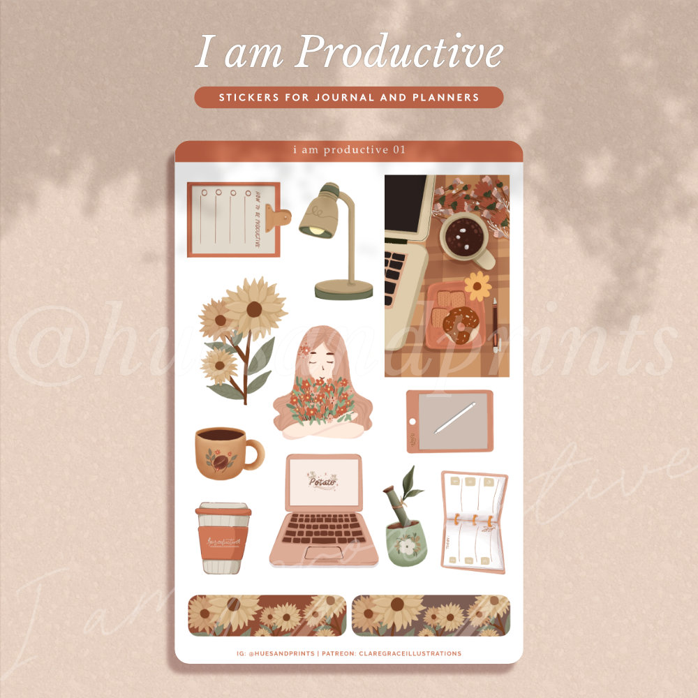 I am Productive - Planner, Journal Stickers - Hues and Prints