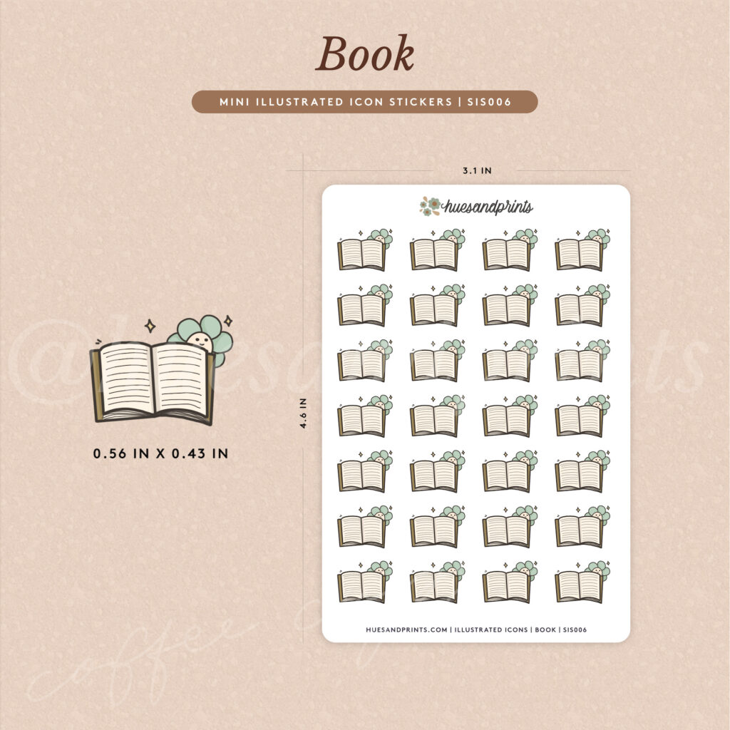 Mini Illustrated icon stickers - Book - Hues and Prints